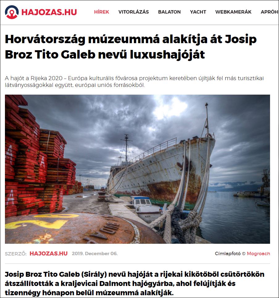 Horvátország múzeummá alakítja át Josip Broz Tito Galeb nevű ...