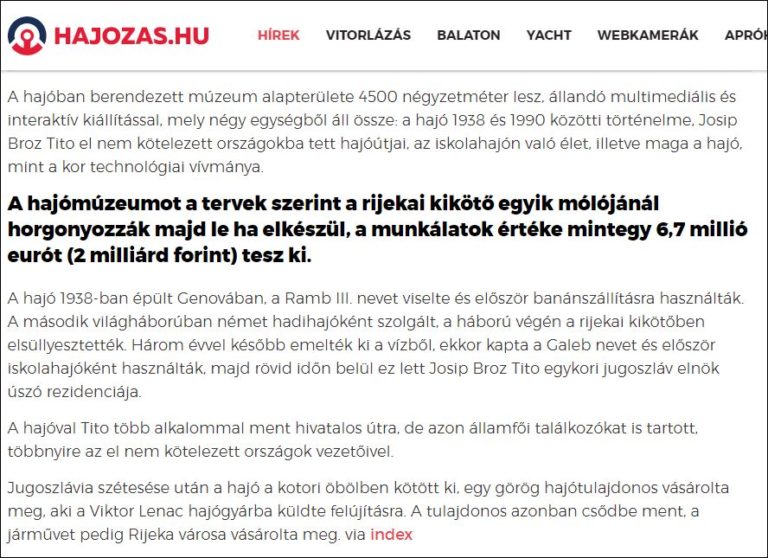 Horvátország múzeummá alakítja át Josip Broz Tito Galeb nevű ...